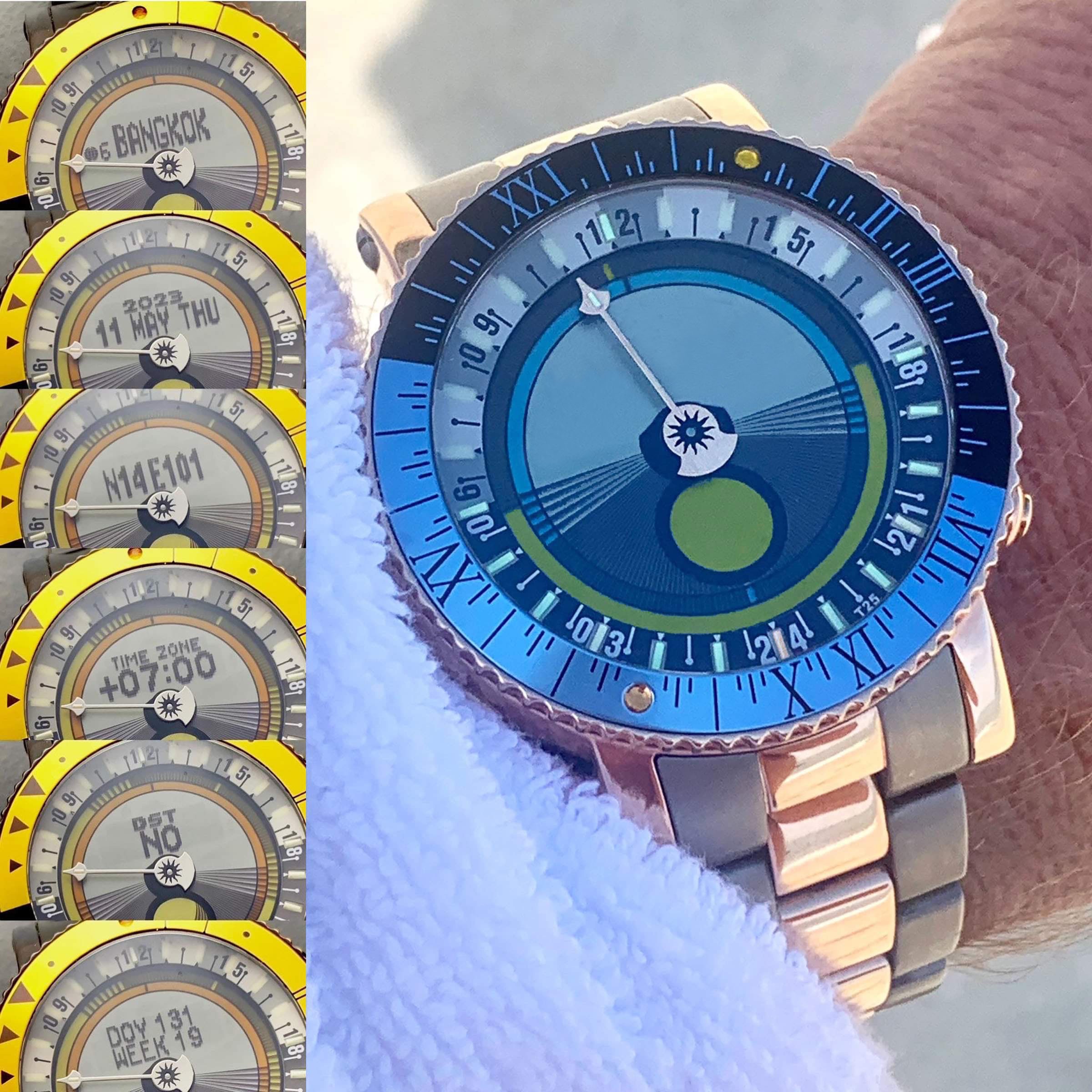 The black YES WorldWatch V7 fitted with the sky blue 2400 bezel ...